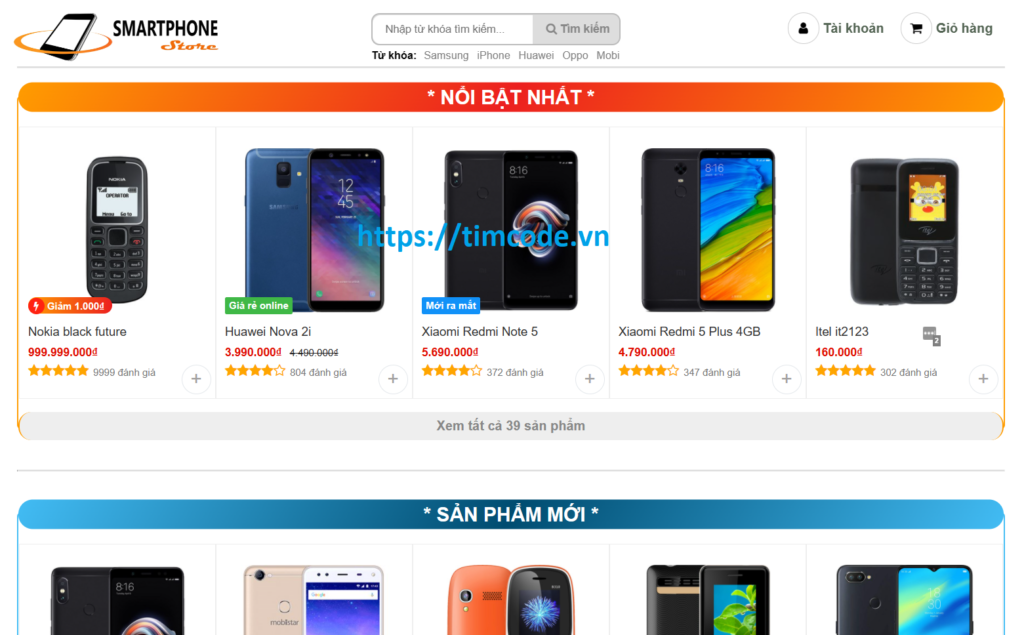 Code website bán hàng điện thoại bằng html - css tải miễn phí