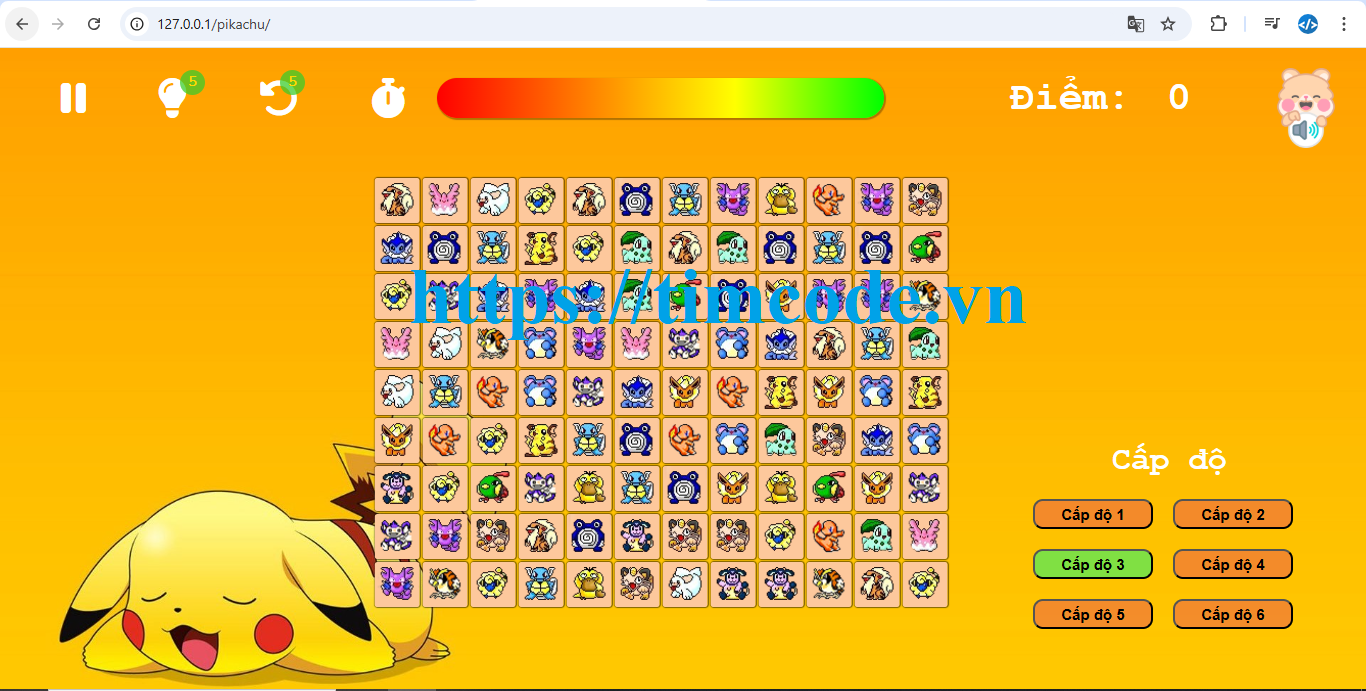 Download game Pikachu online code html – css – javascript