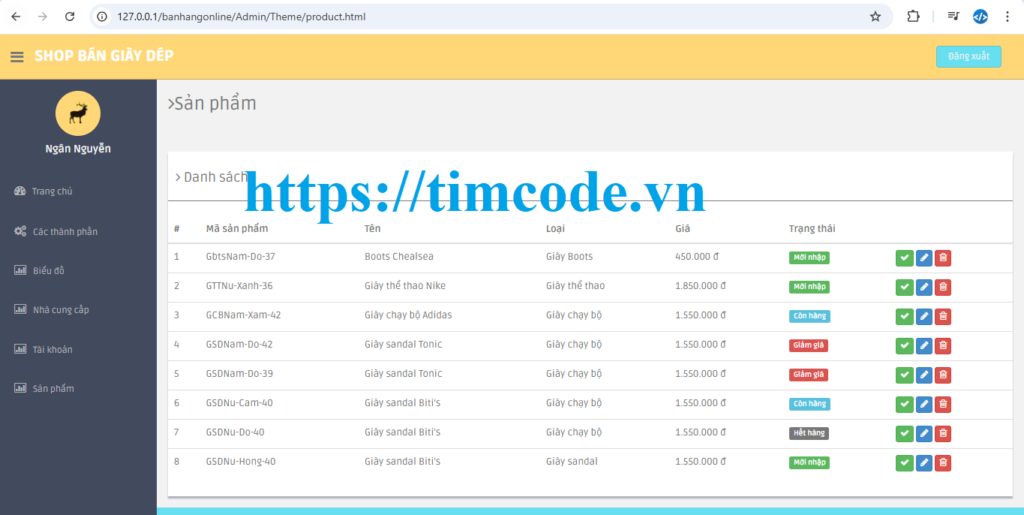 Download template website bán giày có trang quản trị html - css